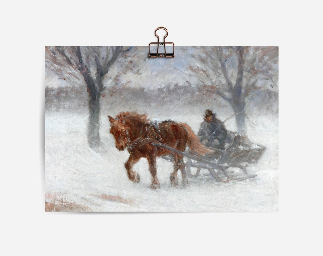 PRINTABLE DIGITAL DOWNLOAD Sleigh Ride Antique Painting of a Horse ...