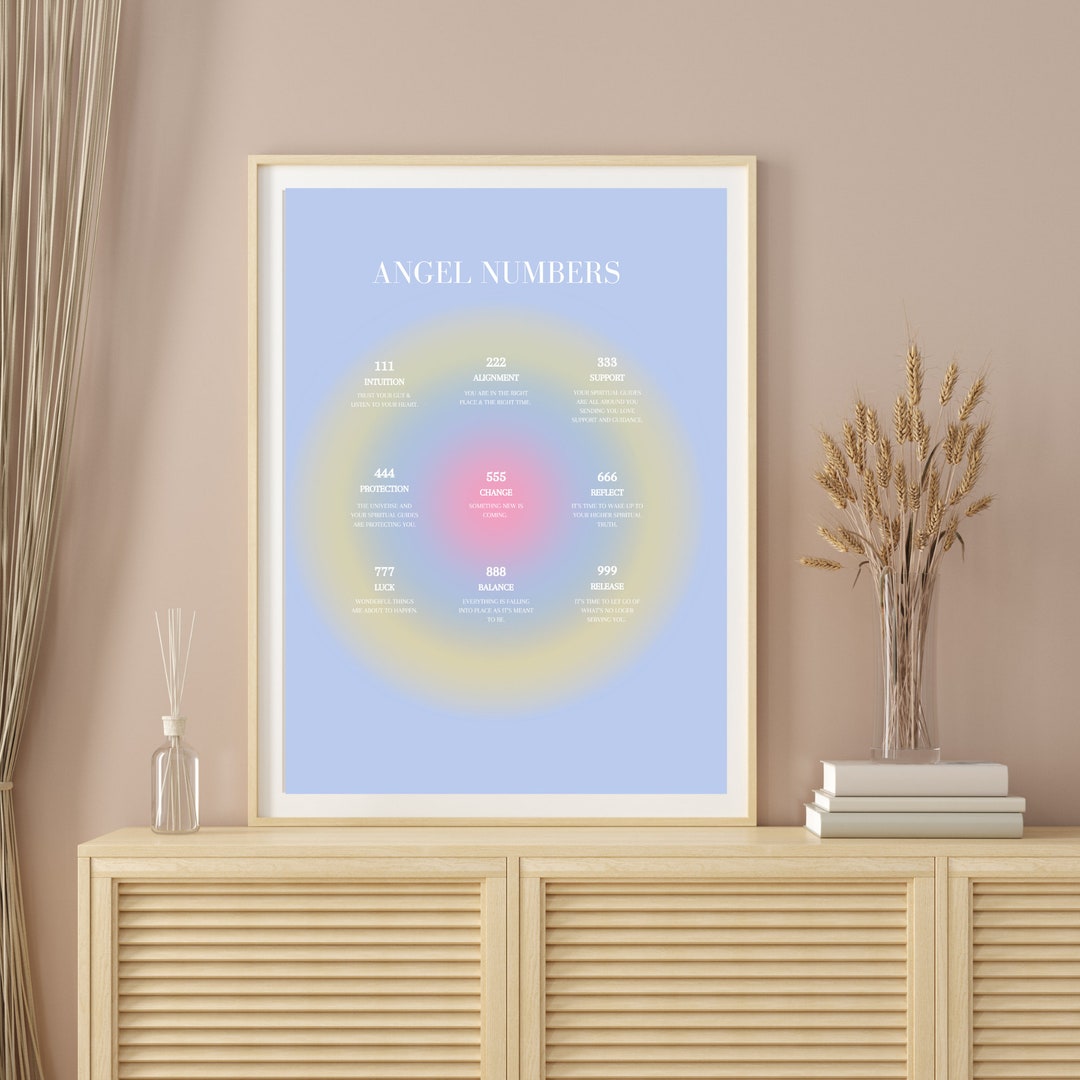 Angel Numbers Poster, Digital Wall Art, Printable Minimalist Gradient ...