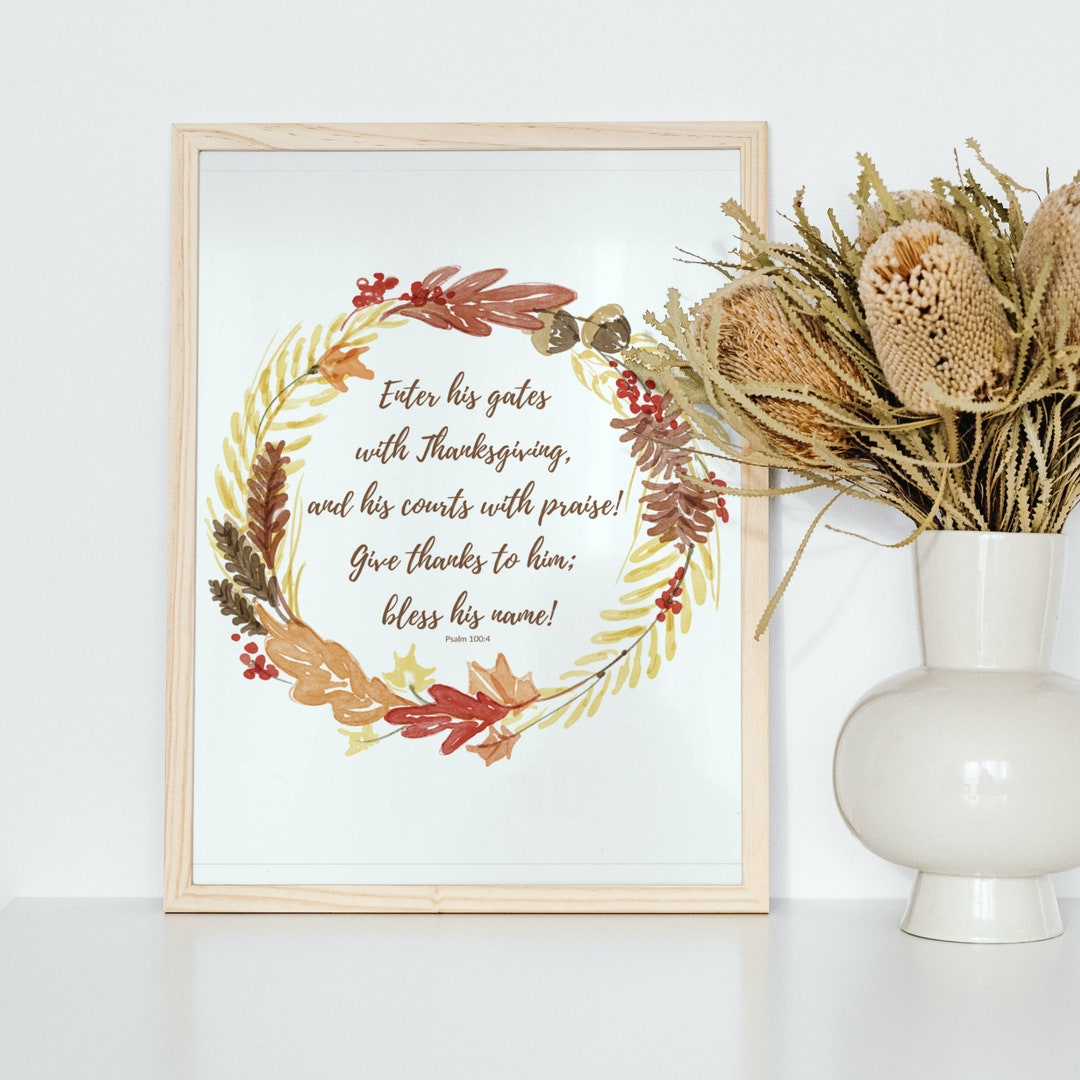 Psalm 100:4 Bible Verse Printable, PNG, Fall Wreath, Autumn Colors ...