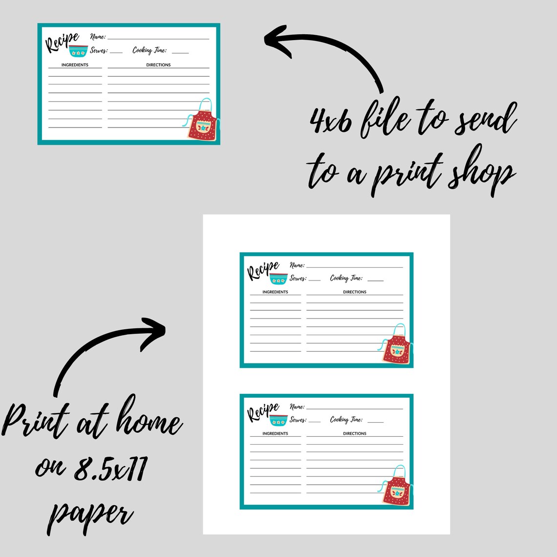 Apron Recipe Card, Bridal Shower Insert, 4x6 Printable, Polka Dots ...