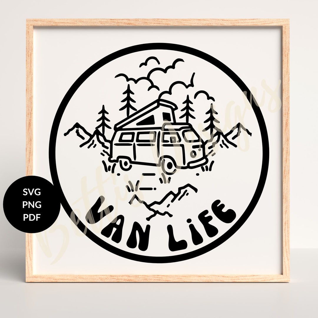 Van Life Circle Print: Retro Camper Van, Outdoors (SVG, PNG, PDF) - Etsy