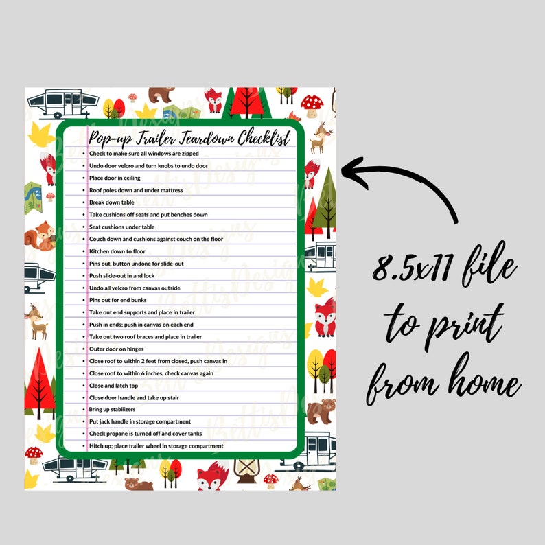Pop-up Trailer 8.5x11 Teardown Checklist 100% Editable - Etsy