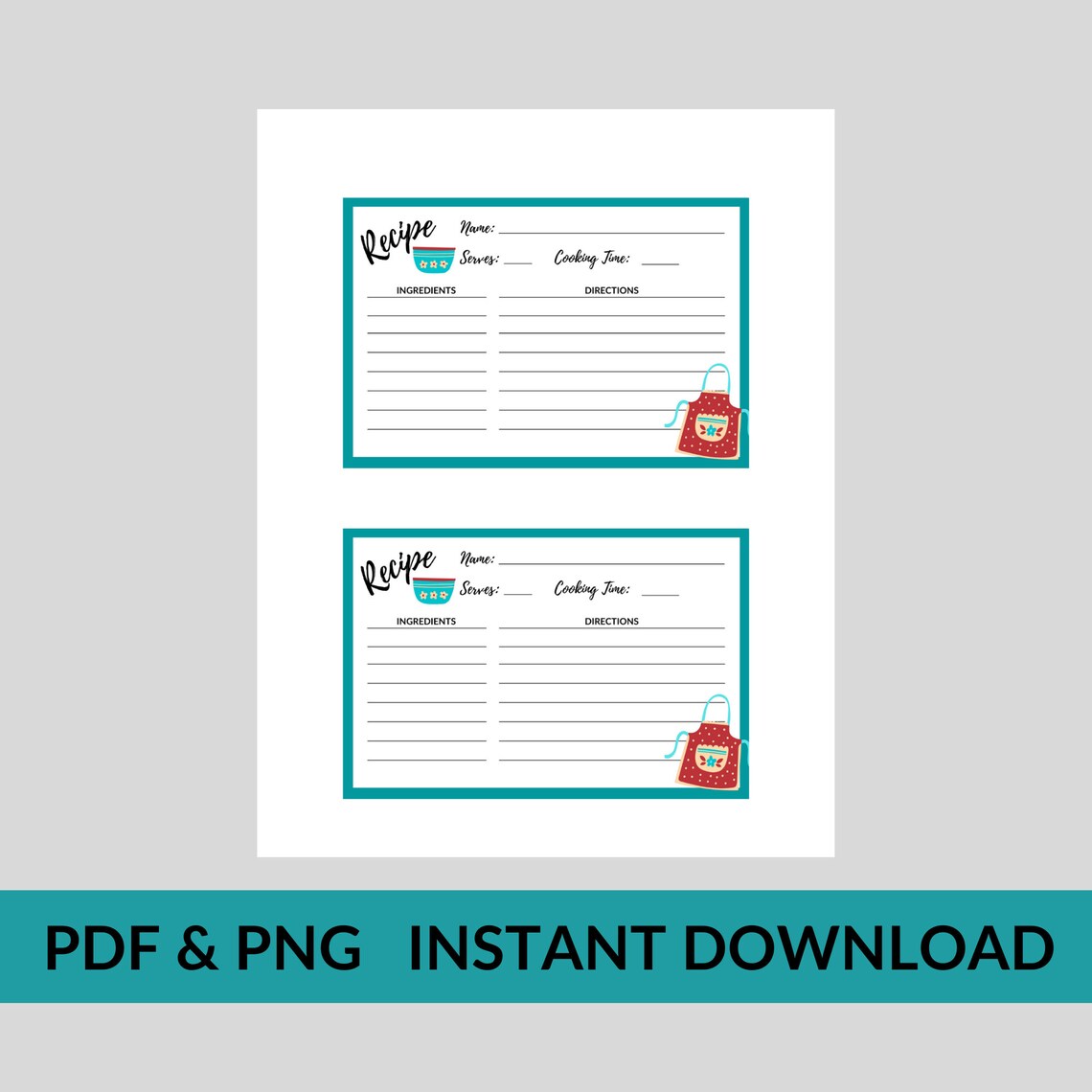 Apron Recipe Card, Bridal Shower Insert, 4x6 Printable, Polka Dots ...