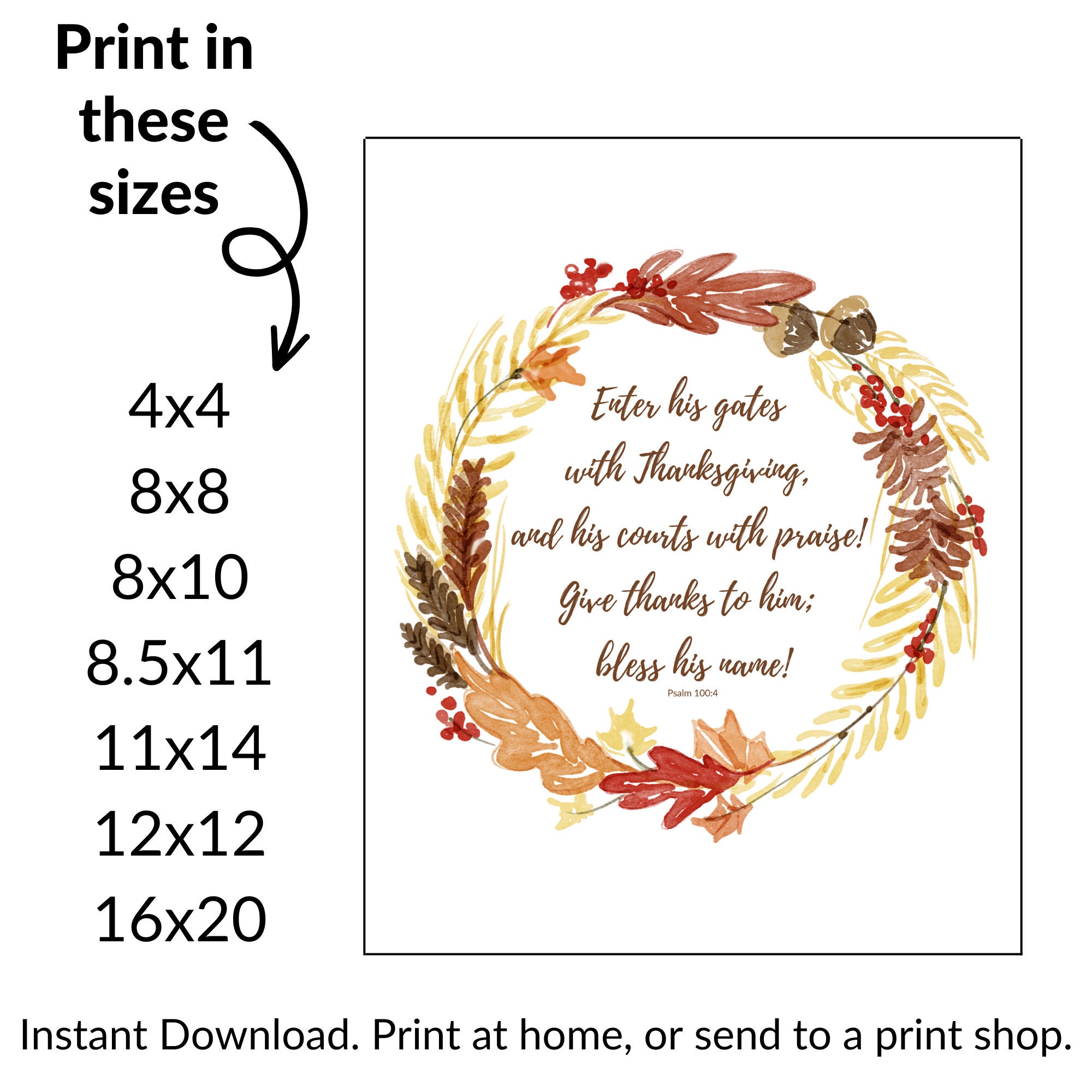 Psalm 100:4 Bible Verse Printable, PNG, Fall Wreath, Autumn Colors ...