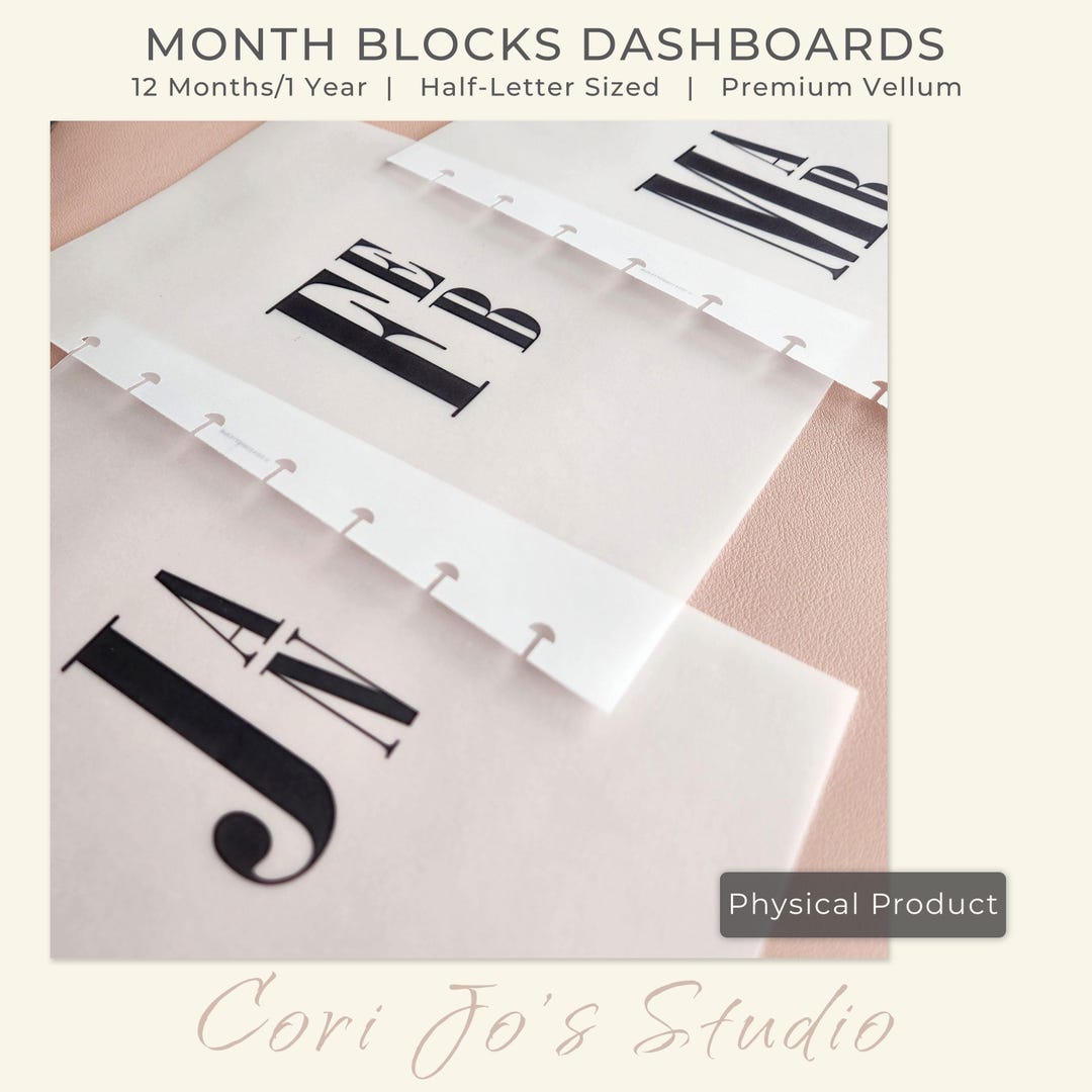 Month Blocks Planner Dashboards | Decorative Vellum, Half-letter - Etsy