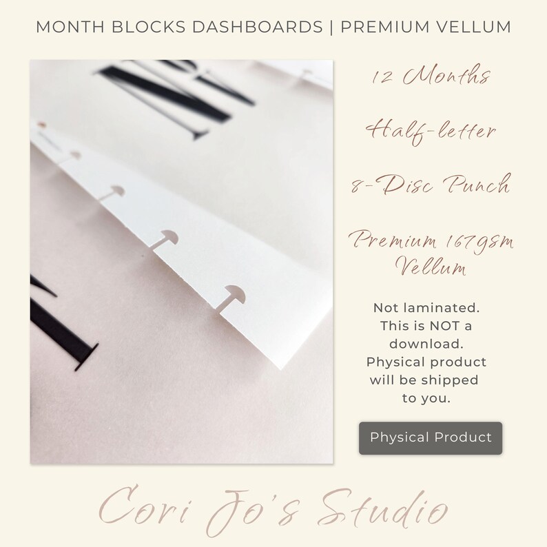 Month Blocks Planner Dashboards | Decorative Vellum, Half-letter - Etsy