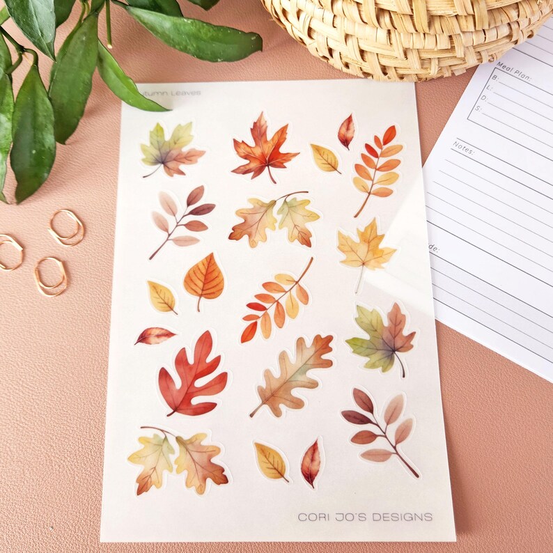 Autumn Leaves Stickers Watercolor Transparent Matte Fall Planner ...