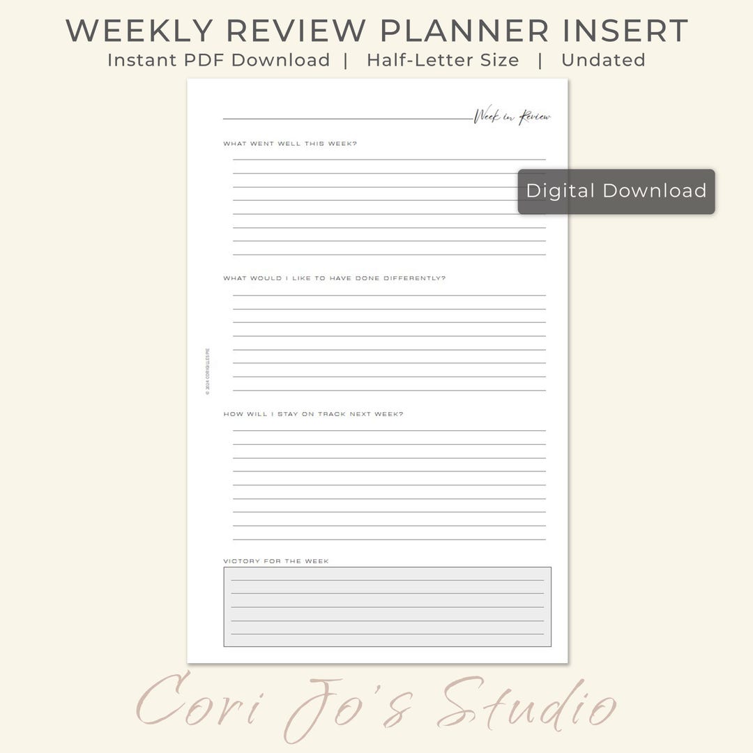 Weekly Review Printable Insert: Undated Planner Page (half-letter PDF Download) - Etsy