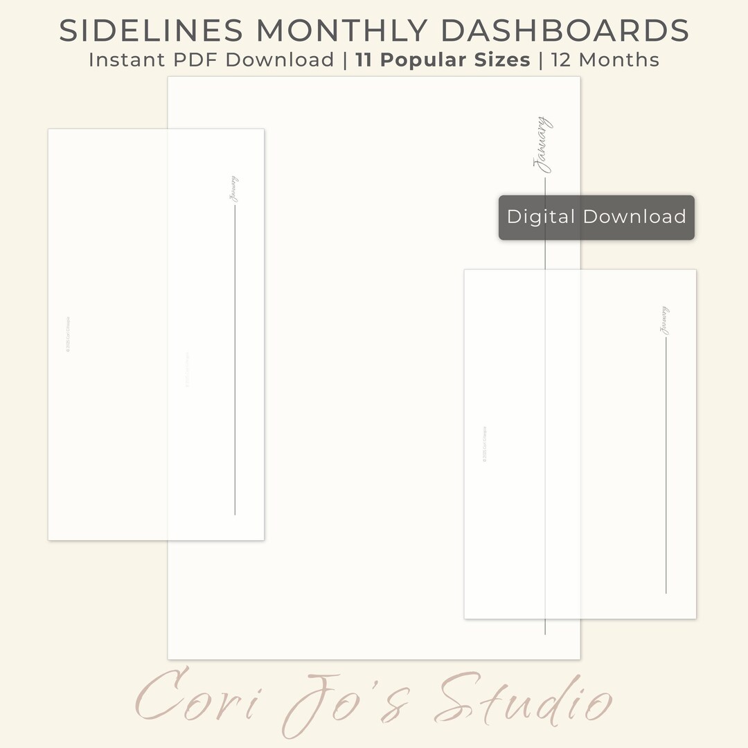 Sidelines Monthly Dashboards – Printable PDF Planner Inserts | 11 Sizes ...