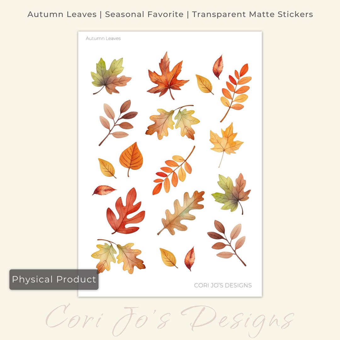 Autumn Leaves Stickers Watercolor Transparent Matte Fall Planner ...