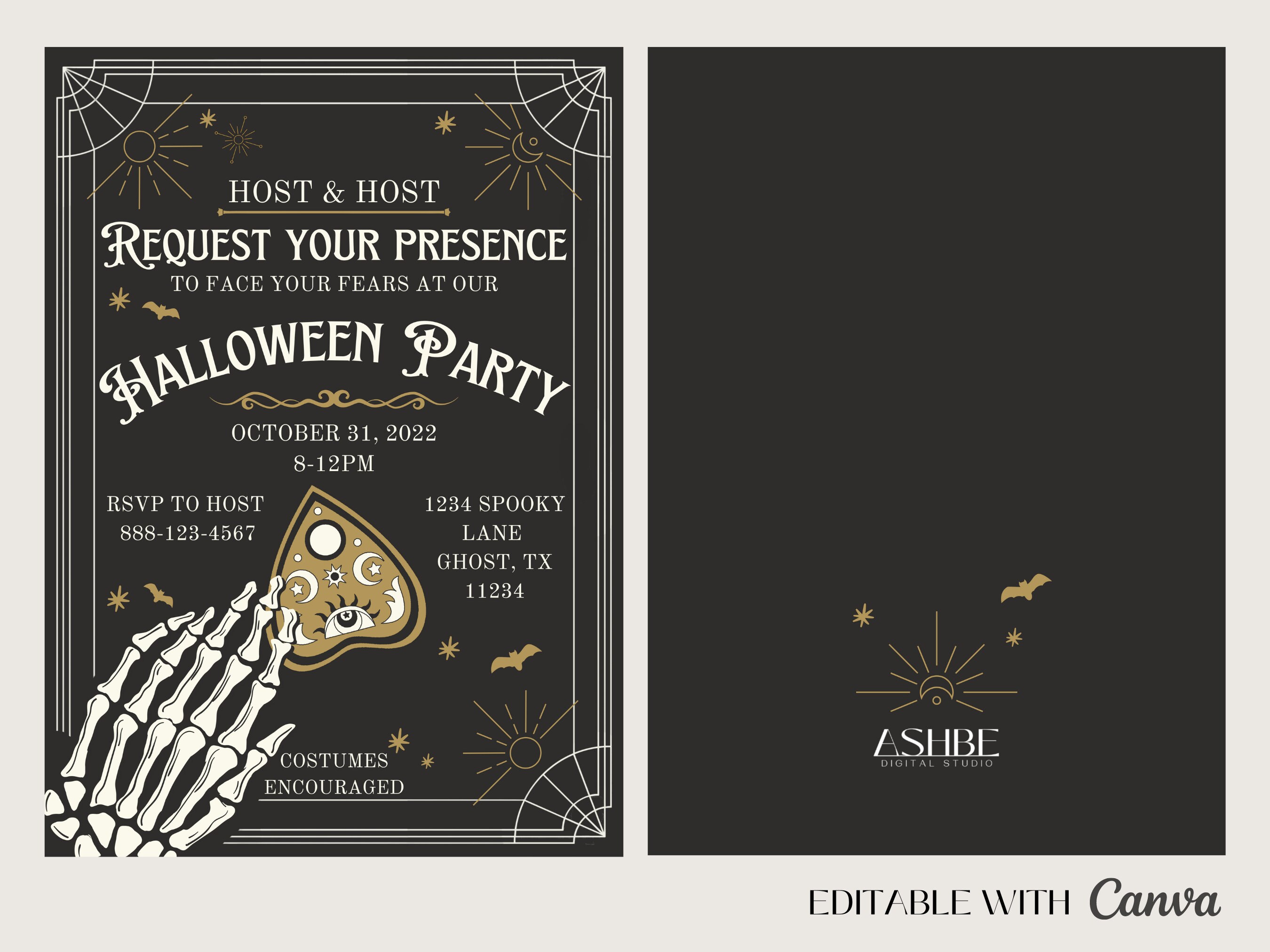 Halloween Invitation Editable Canva Template | Evite and 5x7" Printable ...
