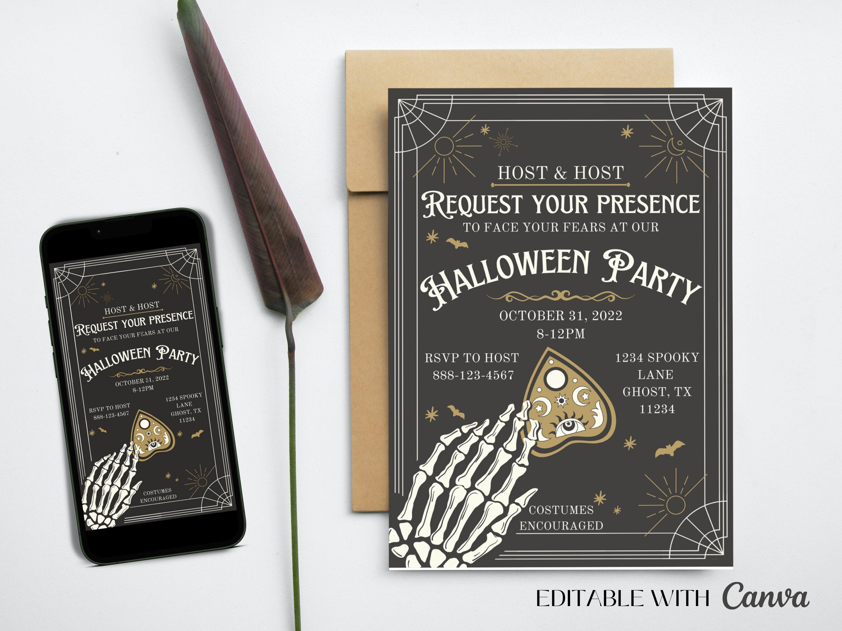 Halloween Invitation Editable Canva Template | Evite and 5x7" Printable ...