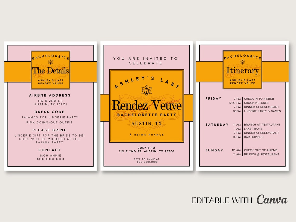 Editable Bachelorette Invitation Canva Template | Digital 5x7 Printable ...