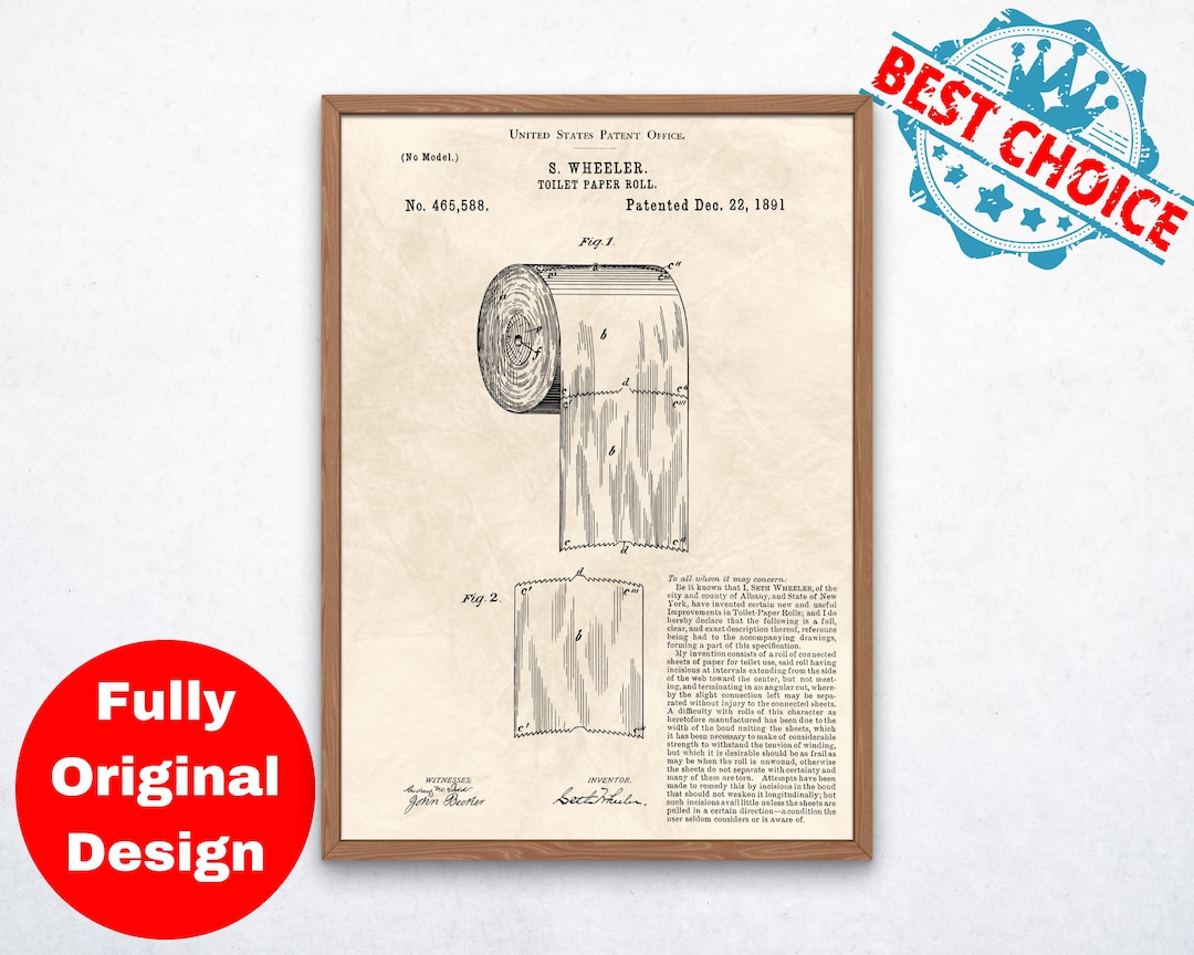 1891 Toilet Paper Roll Patent Print, Art Print, Bathroom Decor, Wall ...