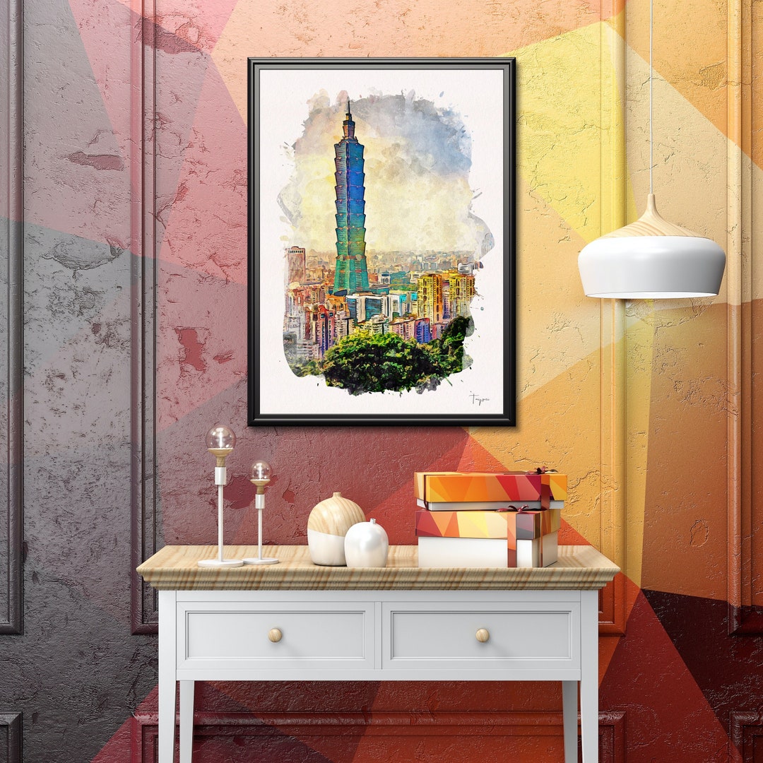 Watercolor Taipei Poster, Printable Elegant Decor, Modern Artistic City ...