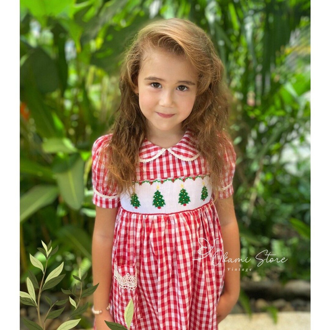 X'mas Tree Hand Smocked Christmas Dress in Red & Green Heirloom ...