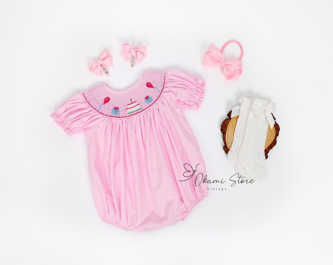 Birthday Smocked Bubble Romper in Pink Birthday Party Dress, Baby Girl ...