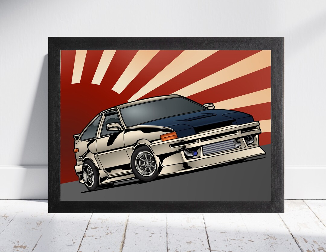 Toyota Corolla AE86 Sport Car Poster, Framed Poster Wall Art, Vaporwave ...