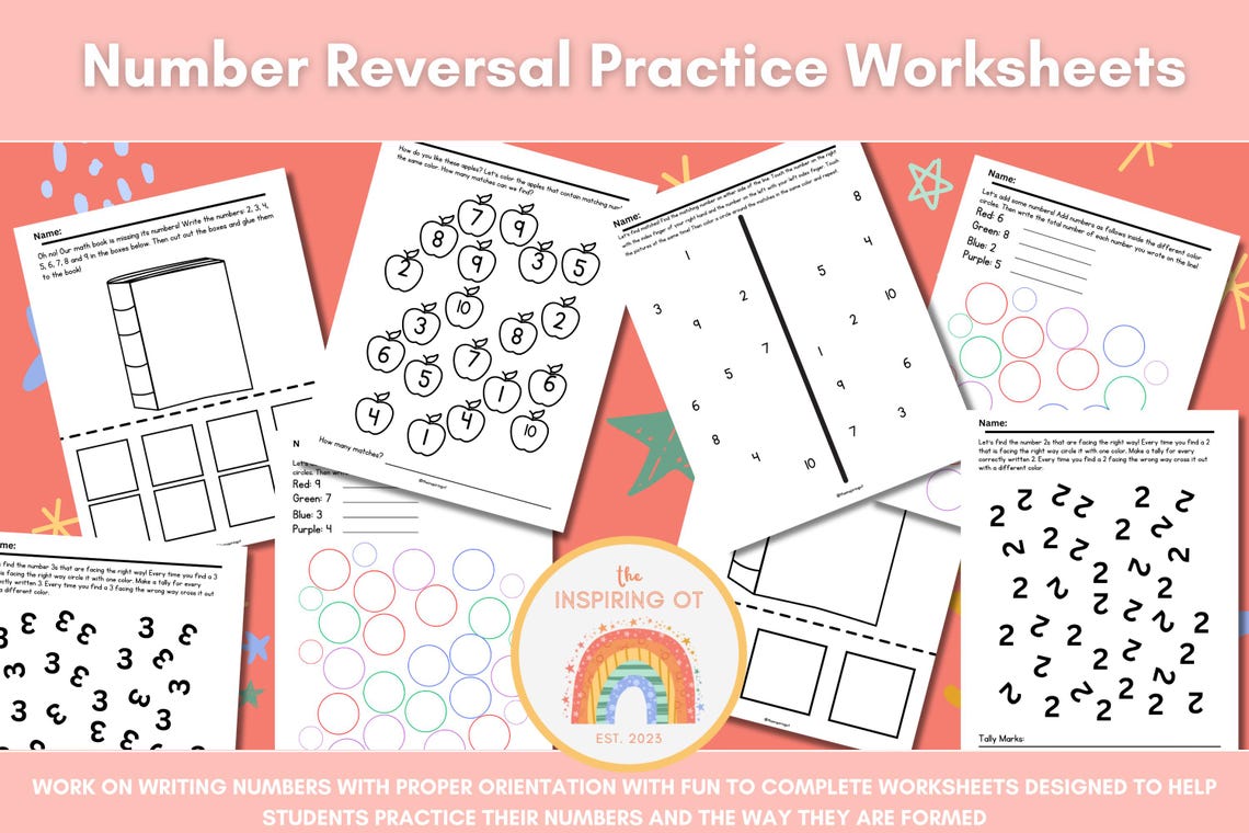 Number Reversal and Orientation Worksheets Bundle, Pediatric School ...