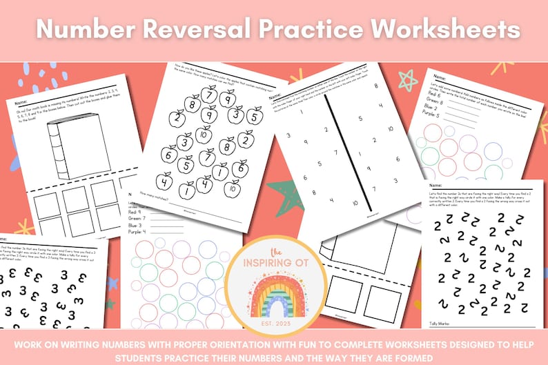 Number Reversal and Orientation Worksheets Bundle, Pediatric School ...