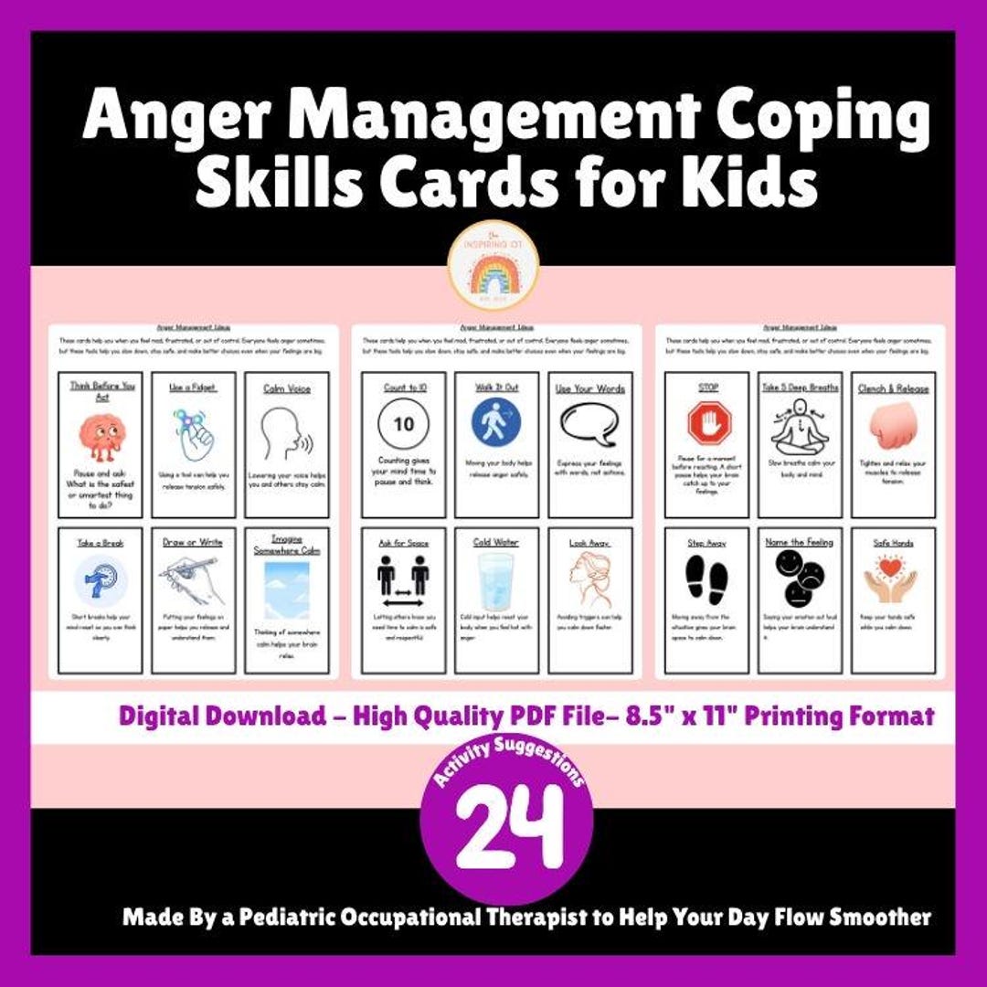 Anger Management Coping Skills Cards for Kids | Calm Down Strategies ...