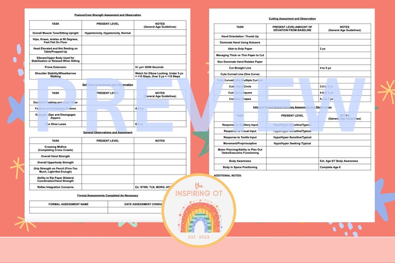 OT Assessment Template, School Based Pediatric Occupational Therapy ...