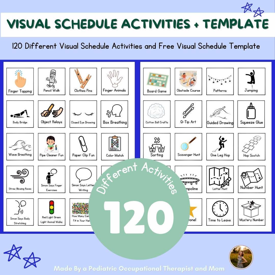120 Visual Schedule Activity Prompts for Occupational Therapy Sessions ...