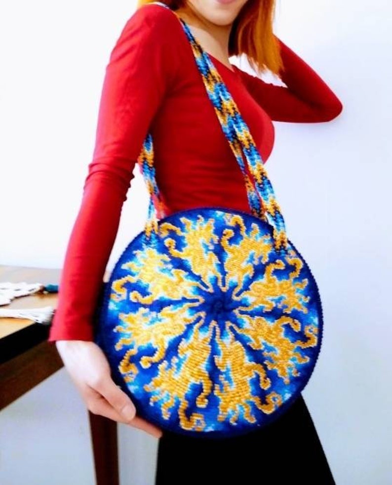 Crochet Festival Bag Art to Wear Purse Crochet Bag Modern Blue Crochet ...