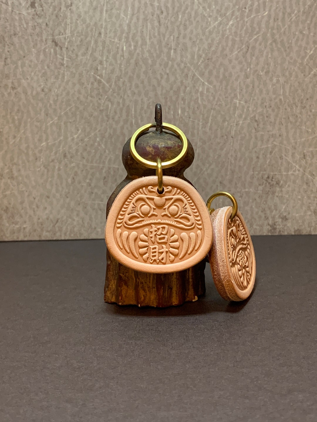 Leather Keychain - Japanese Daruma Keychain - Traditional Japanese ...