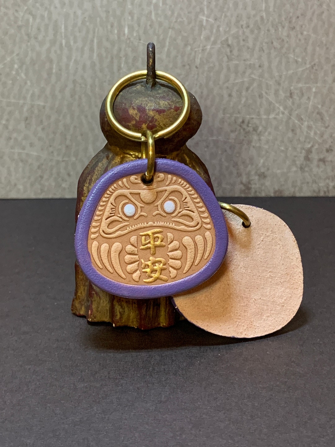 Leather Keychain - Japanese Daruma Keychain - Traditional Japanese ...