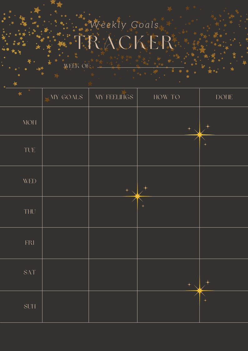 Black Elegant Daily Tracker Checklist Planner, Weekly Planner, Goals ...