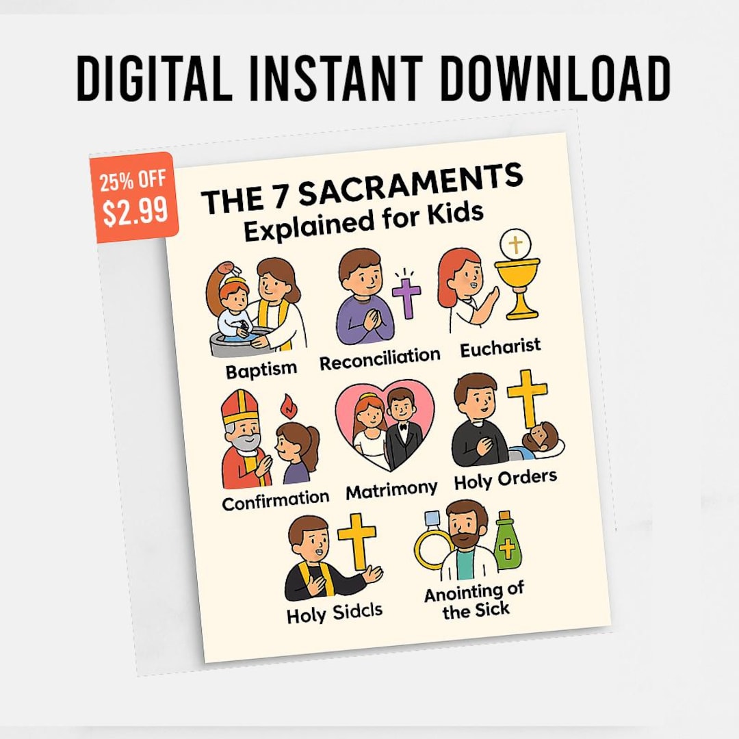 The 7 Sacraments for Kids Catholic Printable Poster Religious Education ...