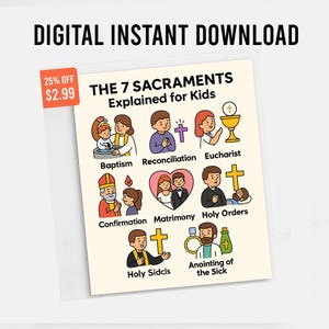 The 7 Sacraments for Kids Catholic Printable Poster Religious Education ...