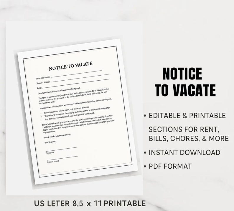 Notice to Vacate Letter Template – Editable Lease Termination Form ...