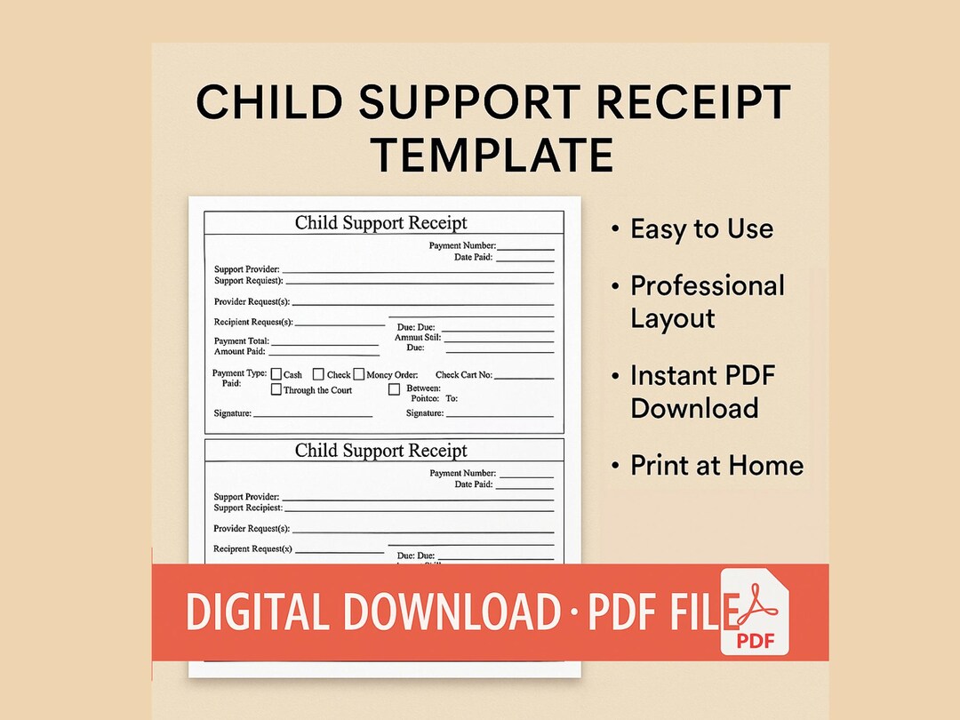 Child Support Receipt Template | Printable PDF Form | Simple Cash ...