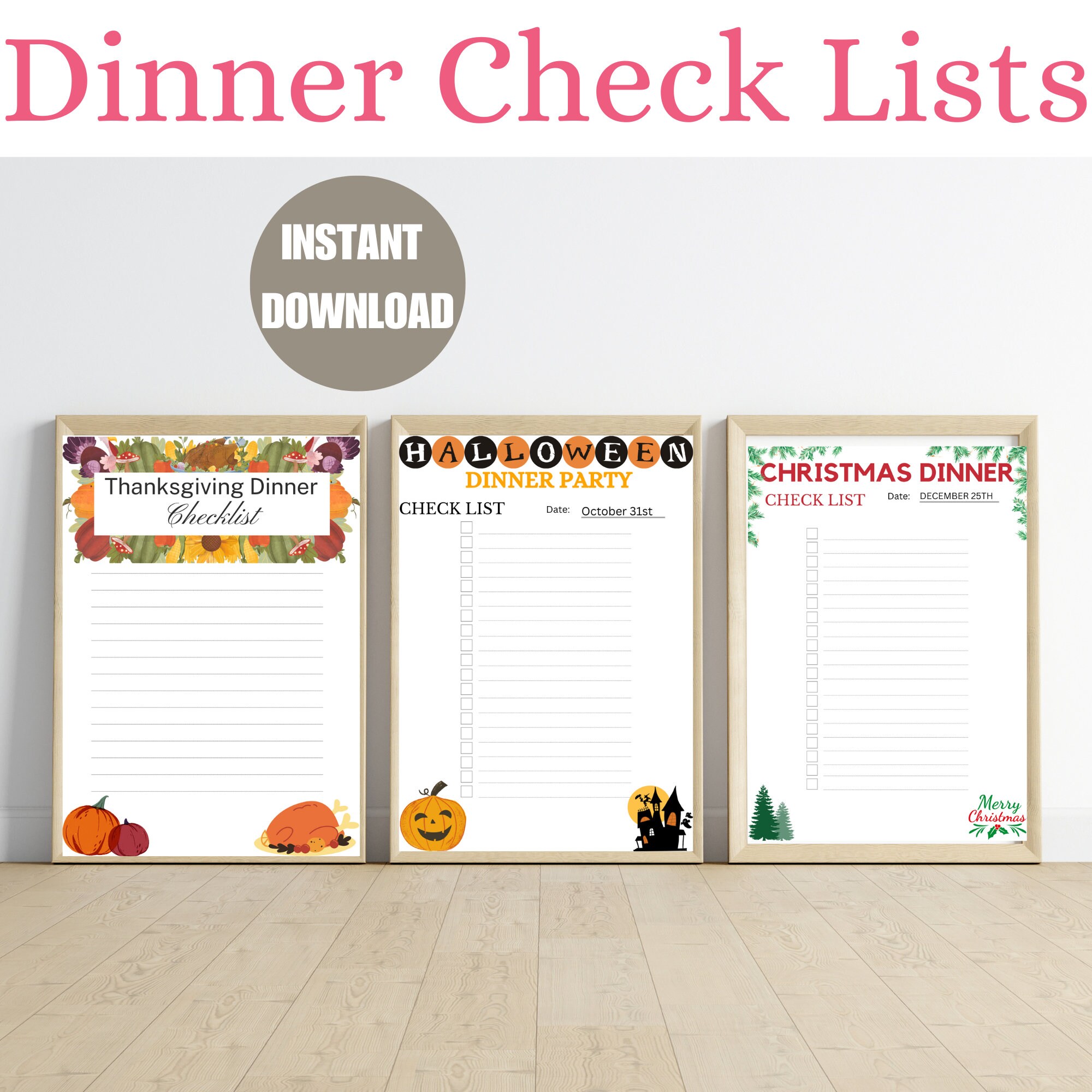 DINNER CHECK LISTS Printable Sheets Valentines Day, St. Patrick Day ...