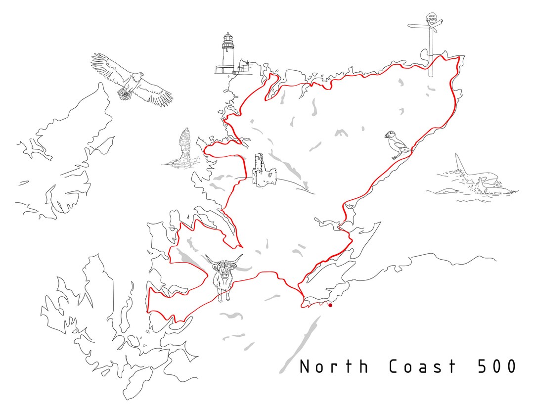 North Coast 500 NC500 Route Map Print With NC500 Highlights - Etsy