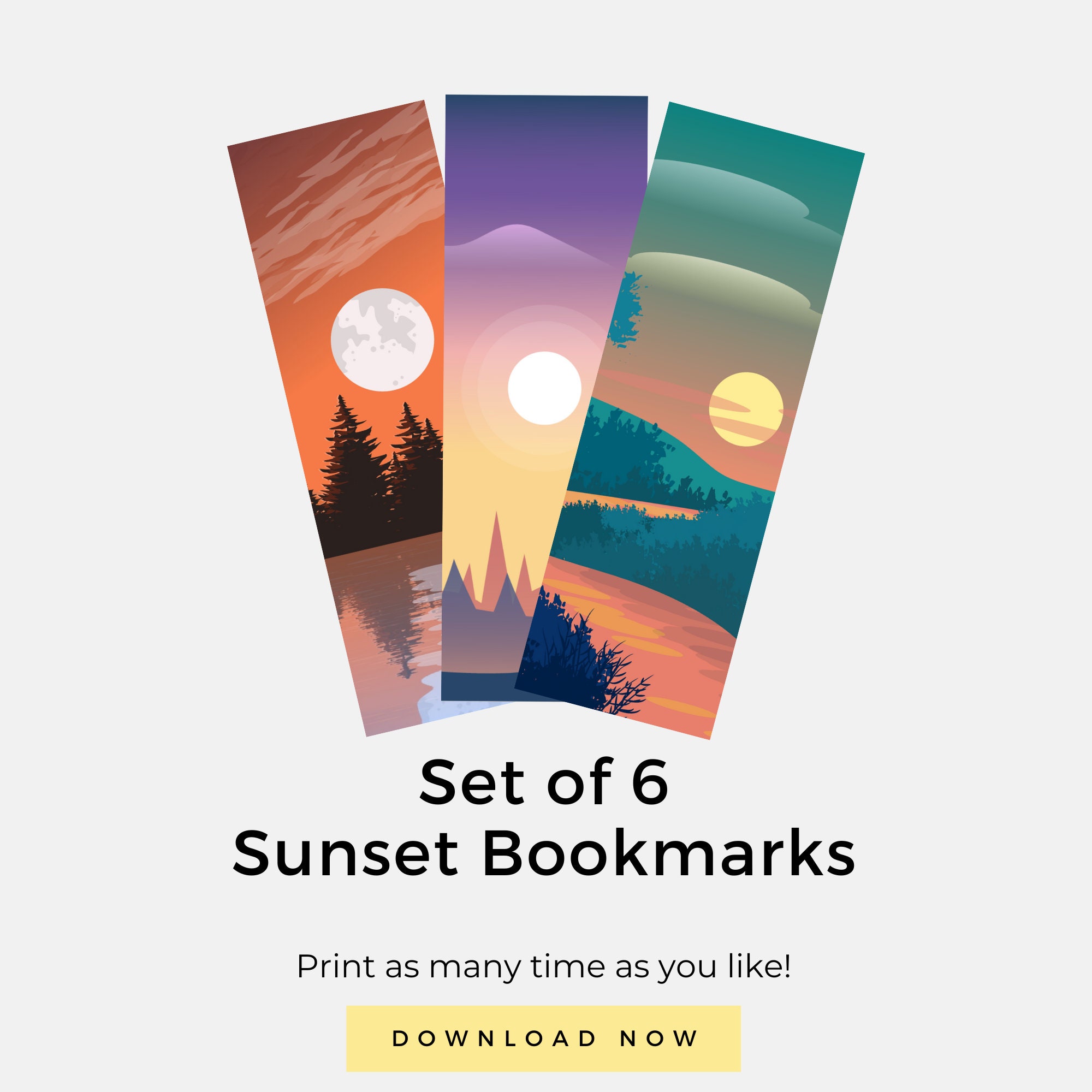 Bookmarks Printable, Sunset Bookmark, Gift for Reader Printable ...