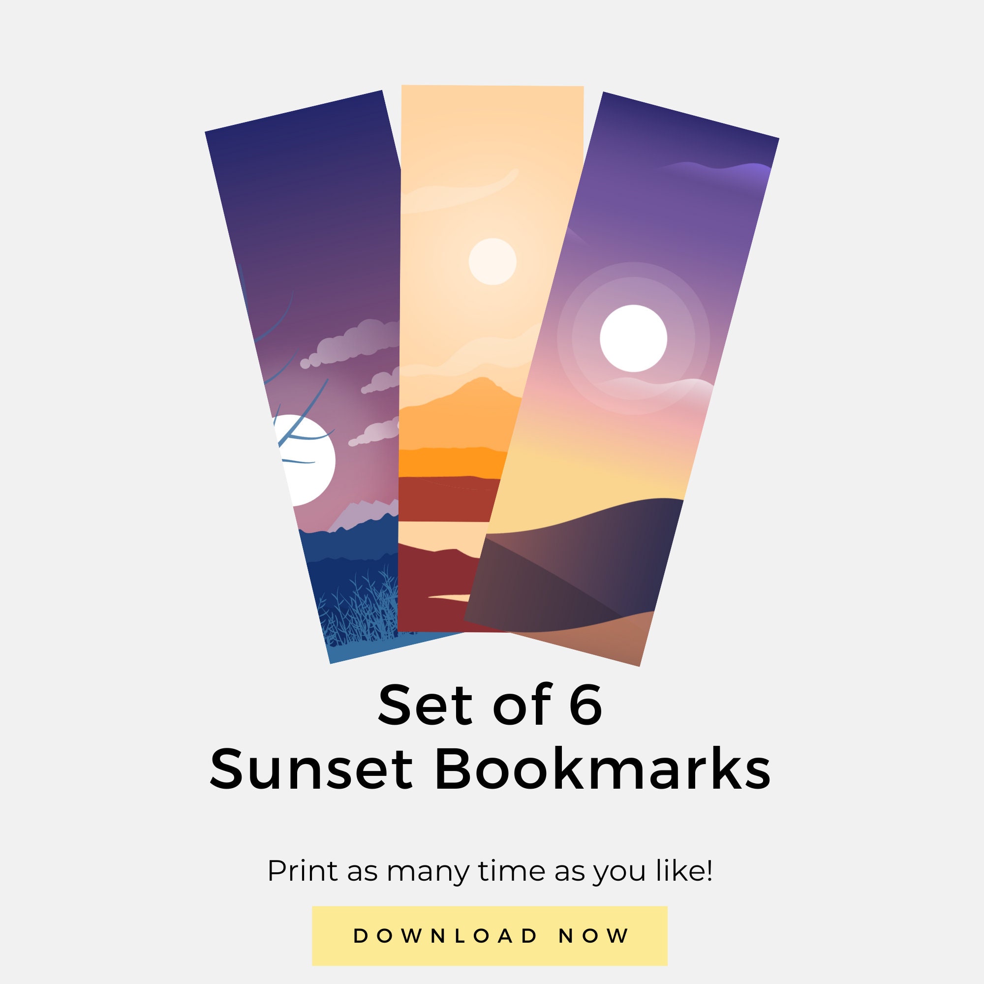 Bookmarks Printable, Sunset Bookmark, Gift for Reader Printable ...