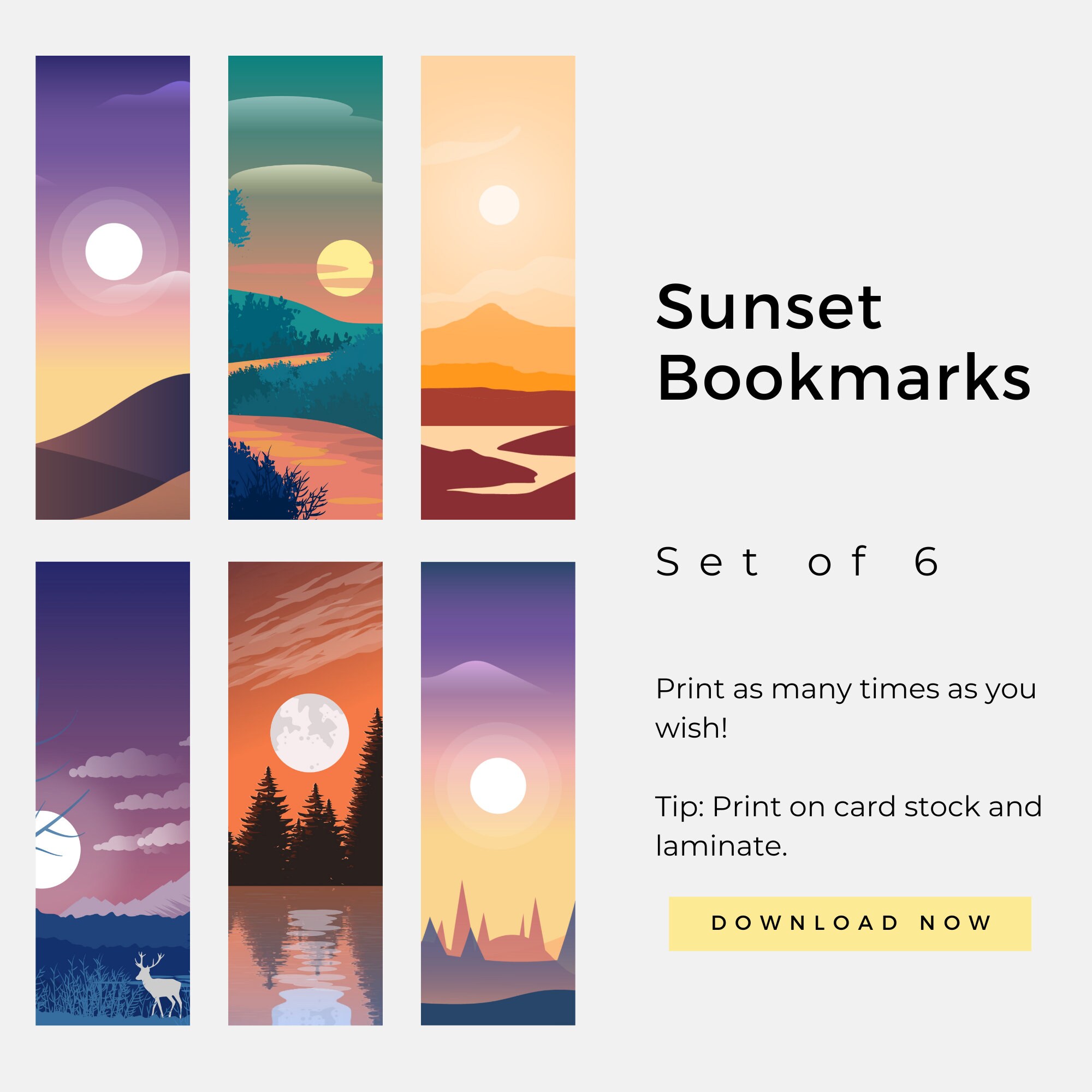 Bookmarks Printable, Sunset Bookmark, Gift for Reader Printable ...