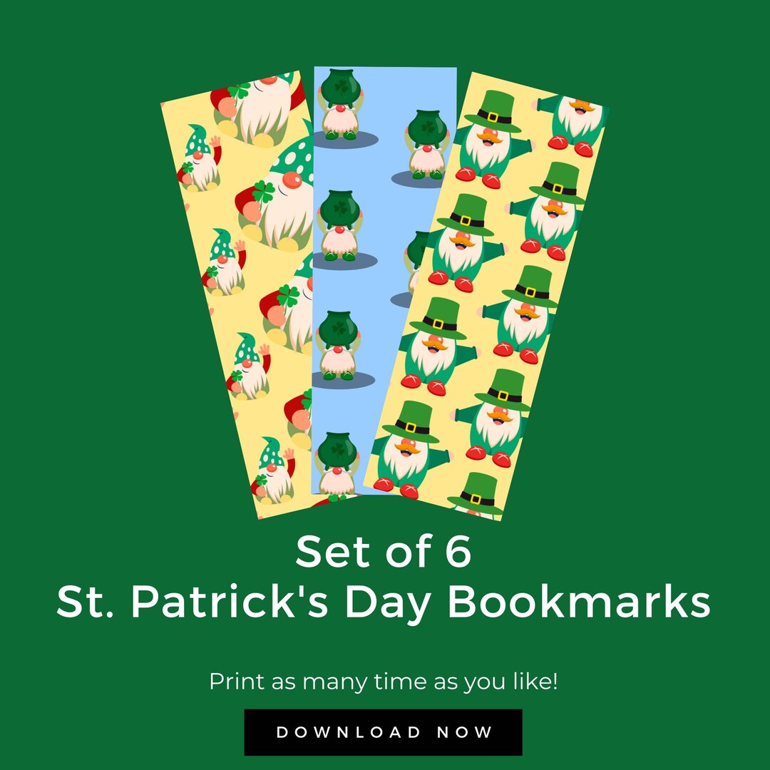 6 St Patrick's Day Bookmarks, Printable Bookmarks for Kids, Digital ...