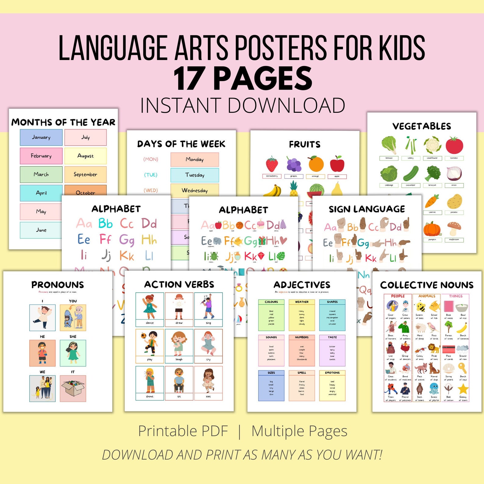 Language Arts Posters, Alphabet Poster Printable, ABC Poster for ...
