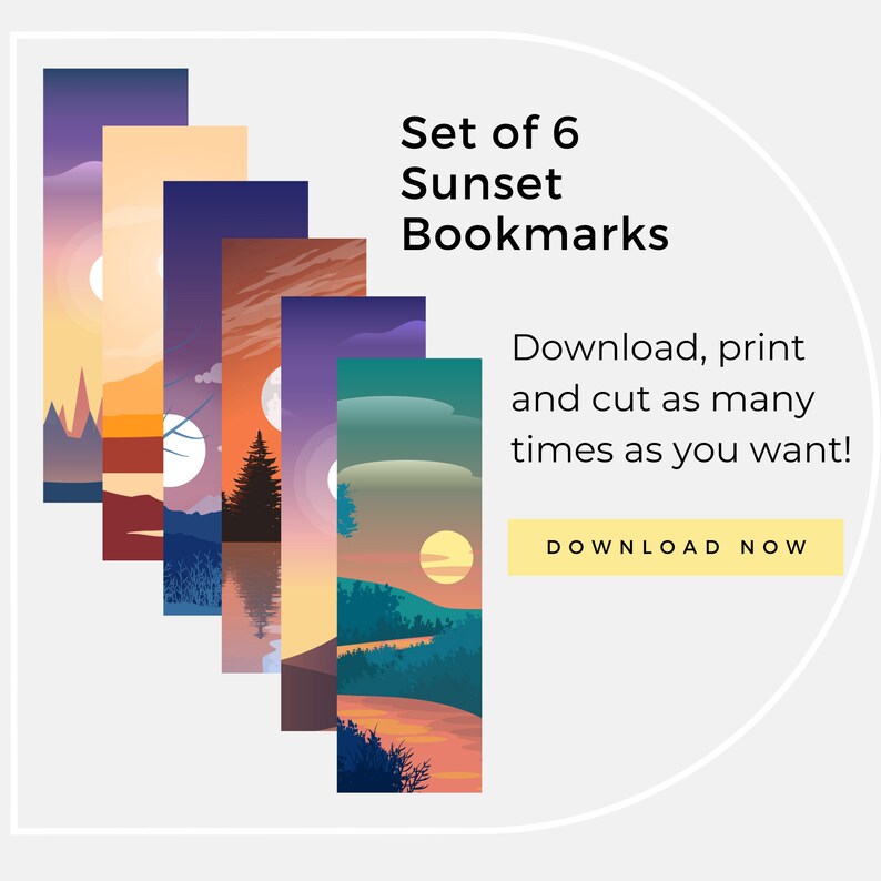 Bookmarks Printable, Sunset Bookmark, Gift for Reader Printable ...