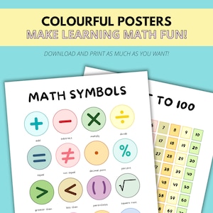 Math Poster Set, Count to 100 Poster, Learning Elementary Math ...
