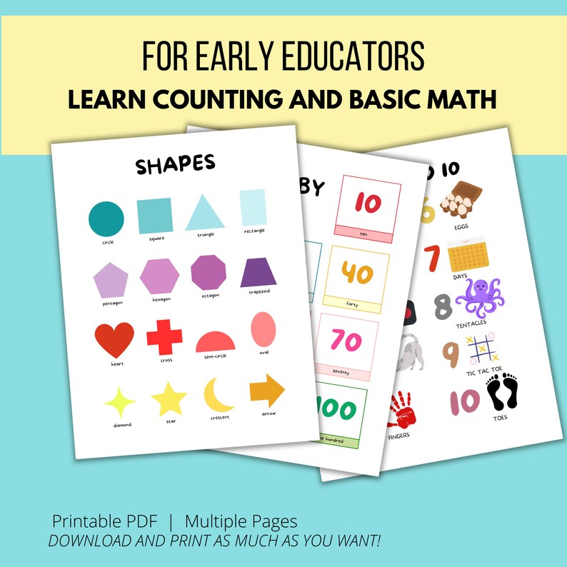 Math Poster Set, Count to 100 Poster, Learning Elementary Math ...