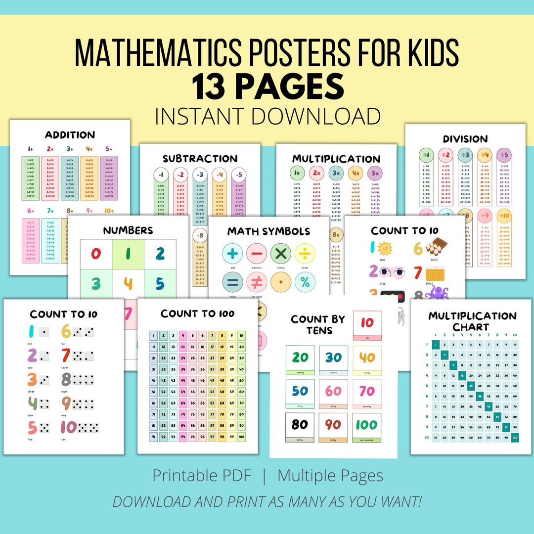 Math Poster Set, Count to 100 Poster, Learning Elementary Math ...