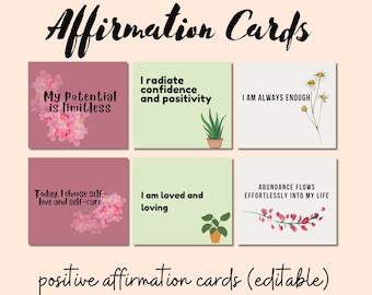 Printable Positive Affirmation Cards, 40 Positive Affirmation Cards ...