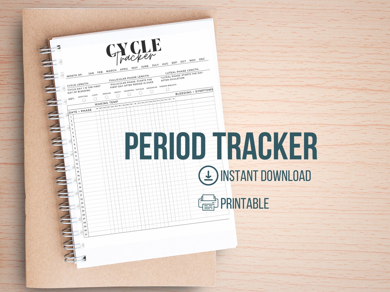 Period Tracker, Printable Period Tracker, Period Journal, Symptom ...