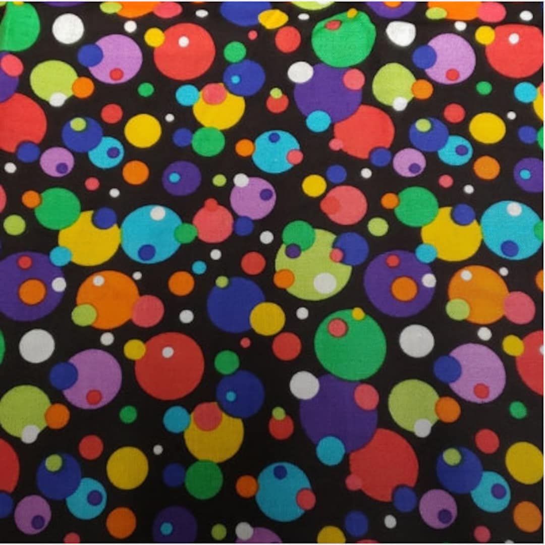 Multi Colored Polka Dot Fabric 1 Yard Colorful Dots of Different Sizes ...