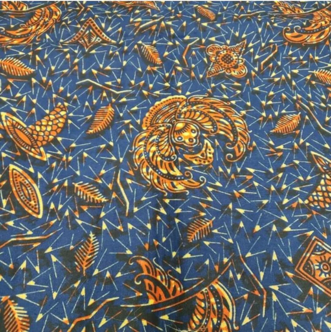 Hitarget Wax Block Fabric Remnant | 25x44 African Tribal Print | Blue ...
